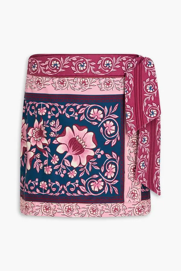 Farm Rio Wrapeffect Floralprint Cottontwill Mini Skirt - Baby Pink
