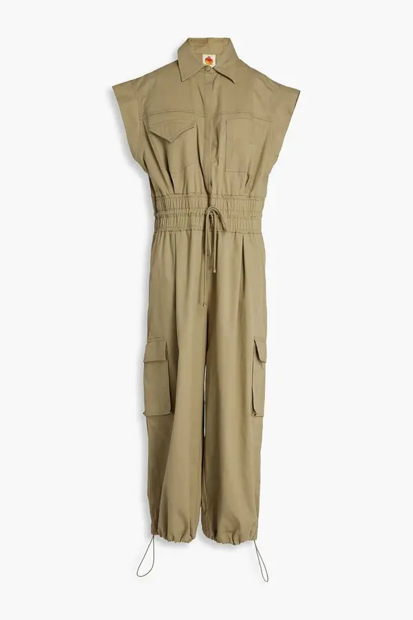 Farm Rio Cropped Cotton Twill Jumpsuit - Army Green