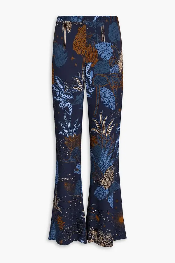 Farm Rio Printed Satin-twill Flared Pants