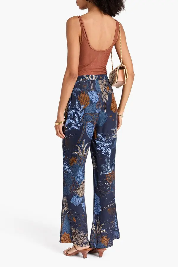 Farm Rio Printed Satin-twill Flared Pants