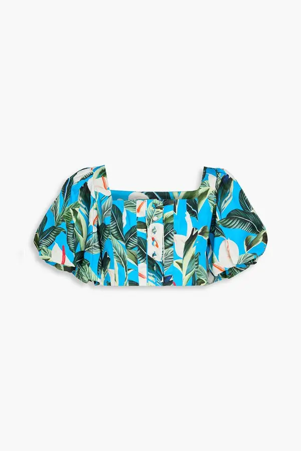 Farm Rio Cropped Floral Print Puff Sleeve Top