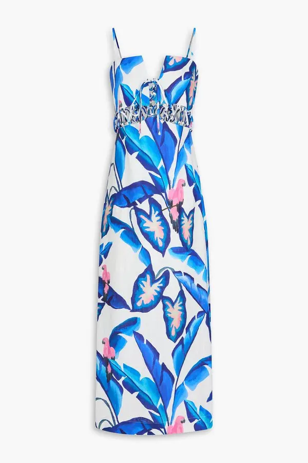 Farm Rio Lace-up Printed Linen Maxi Dress - Azure