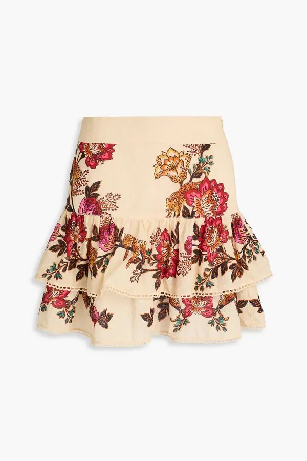 Farm Rio Tiered Printed Swissdot Cotton Mini Skirt