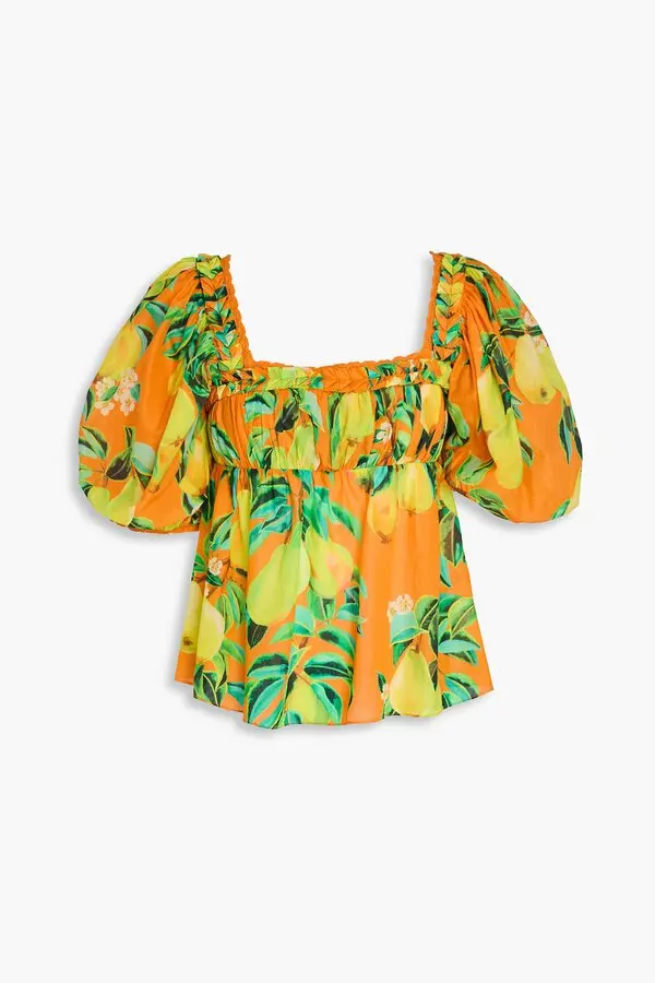 Farm Rio Pleated Printed Cotton Top