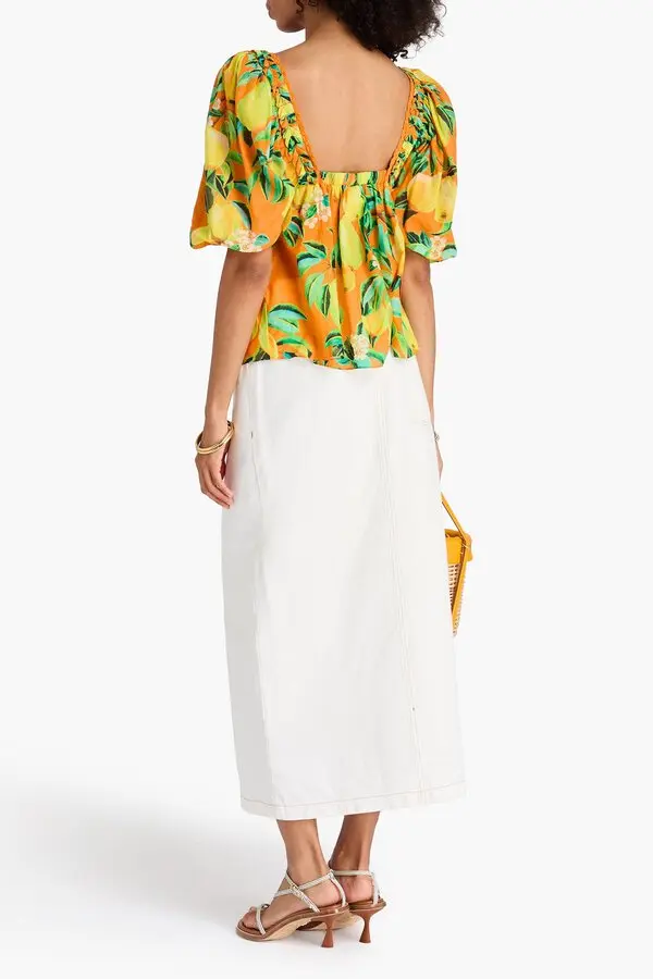 Farm Rio Pleated Printed Cotton Top