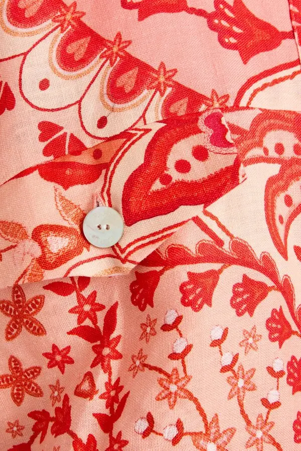 Farm Rio Belted Printed Linen Playsuit