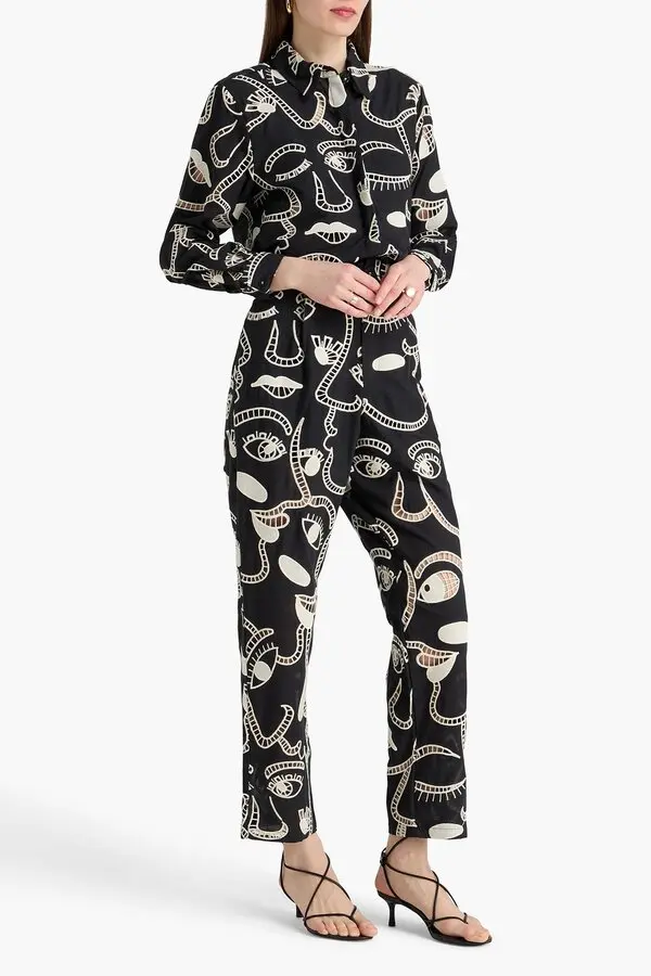 Farm Rio Embroidered Cotton Poplin Straight Leg Pants