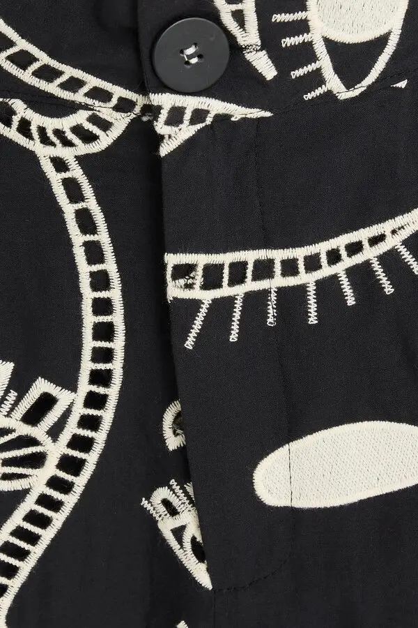 Farm Rio Embroidered Cotton Poplin Straight Leg Pants