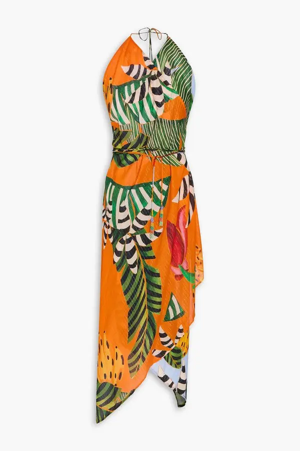 Farm Rio Metallic Floral Print Modal Blend Wrap Dress