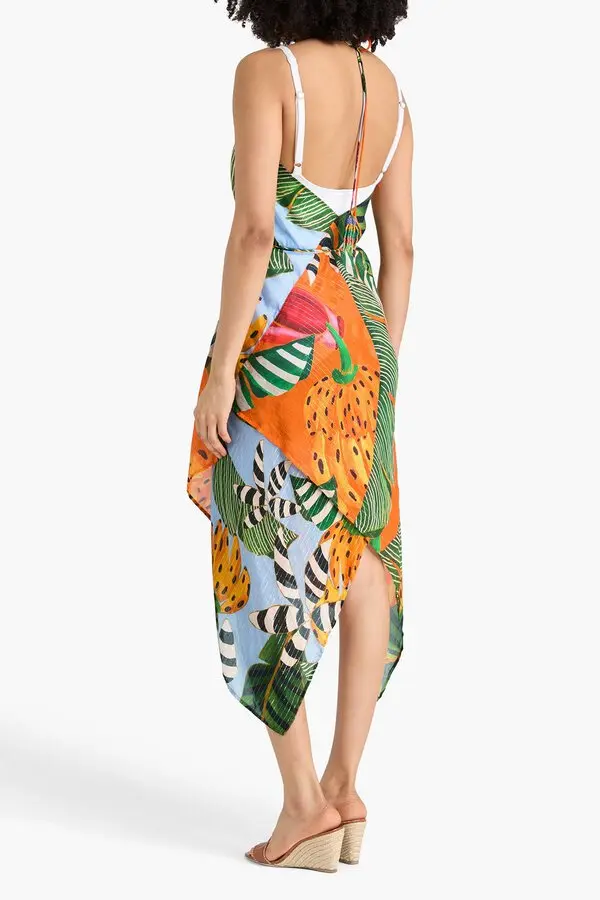Farm Rio Metallic Floral Print Modal Blend Wrap Dress