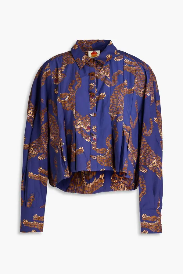 Farm Rio Cropped Printed Cotton Shirt