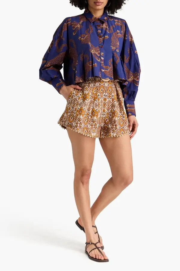Farm Rio Cropped Printed Cotton Shirt