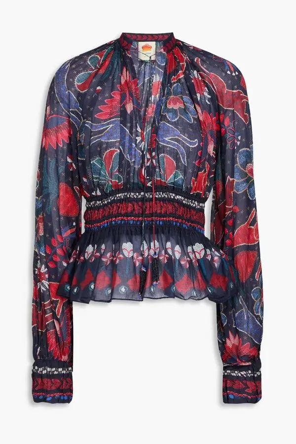 Farm Rio Printed Cotton Gauze Blouse