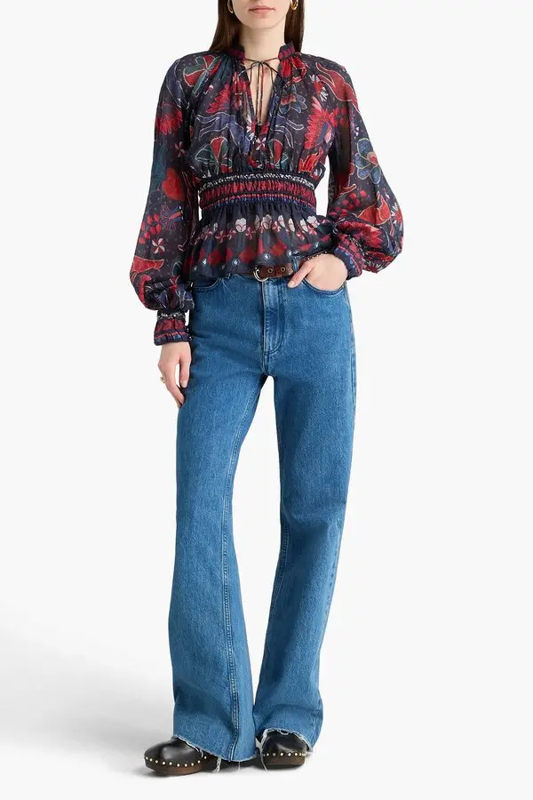 Farm Rio Printed Cotton Gauze Blouse