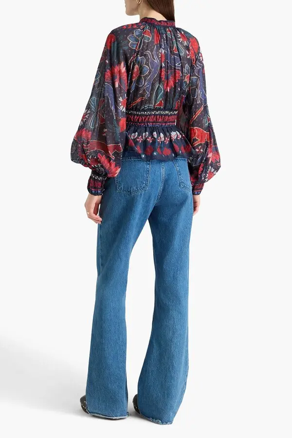 Farm Rio Printed Cotton Gauze Blouse