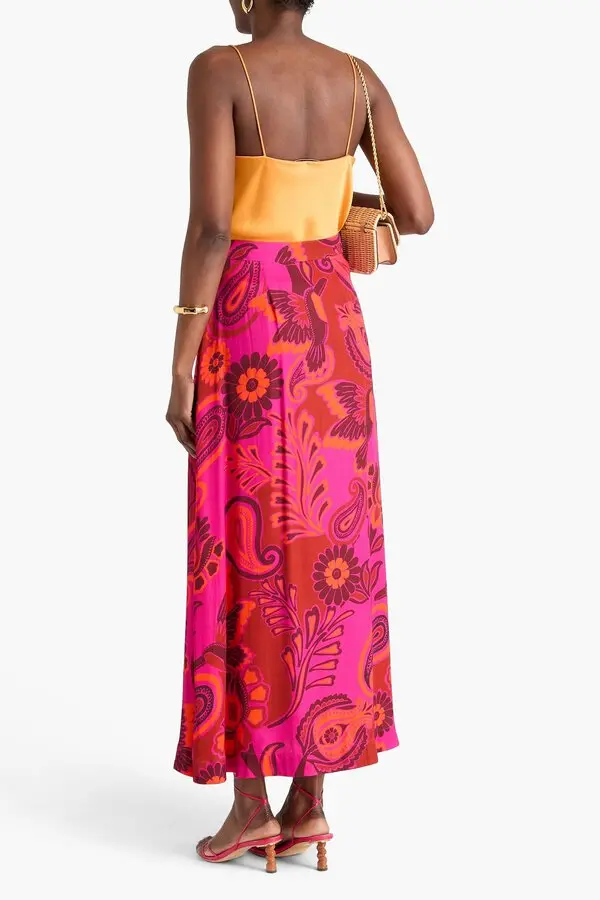 Farm Rio Printed Satin Maxi Skirt