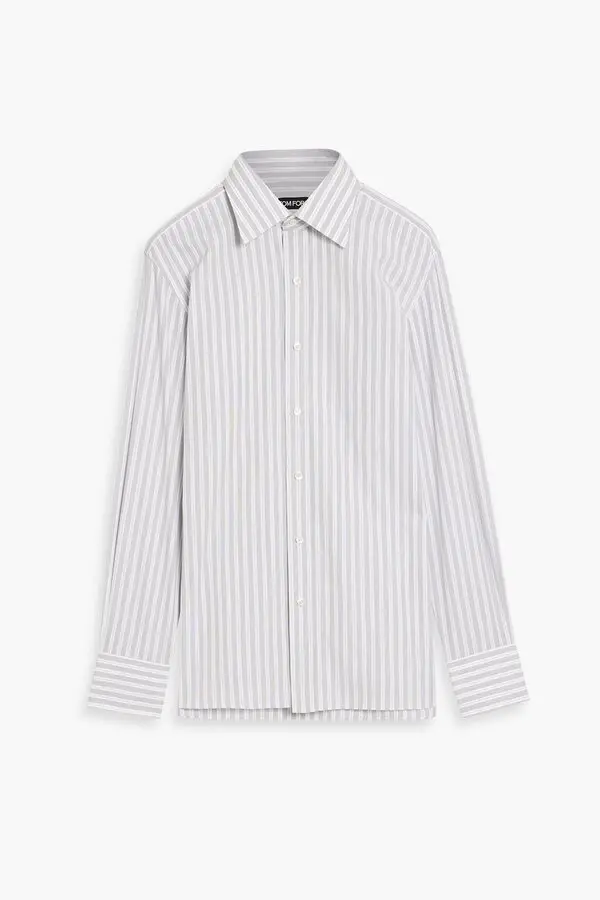 TOM FORD Striped Cottonpoplin Shirt - Gray