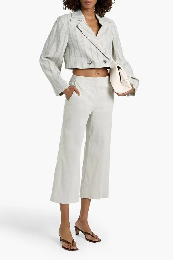Theory Terena Linen-blend Straight-leg Cropped Pants - Stone