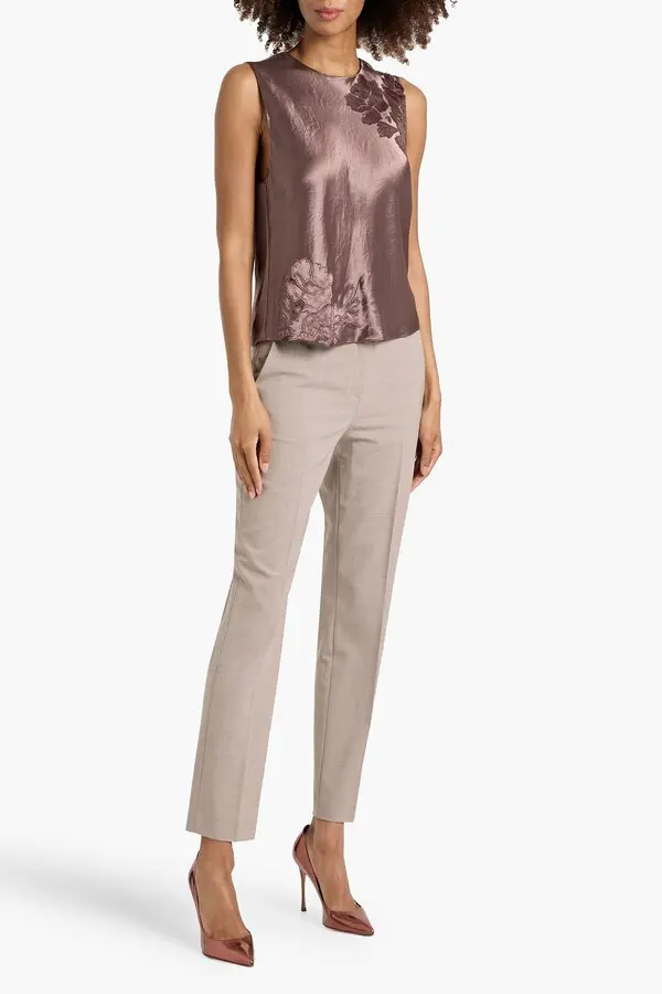 Vince Floral Appliquéd Crinkled Satin Top