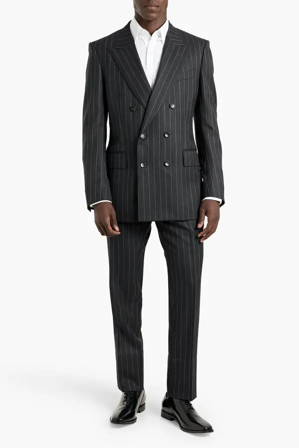 TOM FORD Doublebreasted Pinstriped Cupro And Silkblend Twill Suit - Charcoal