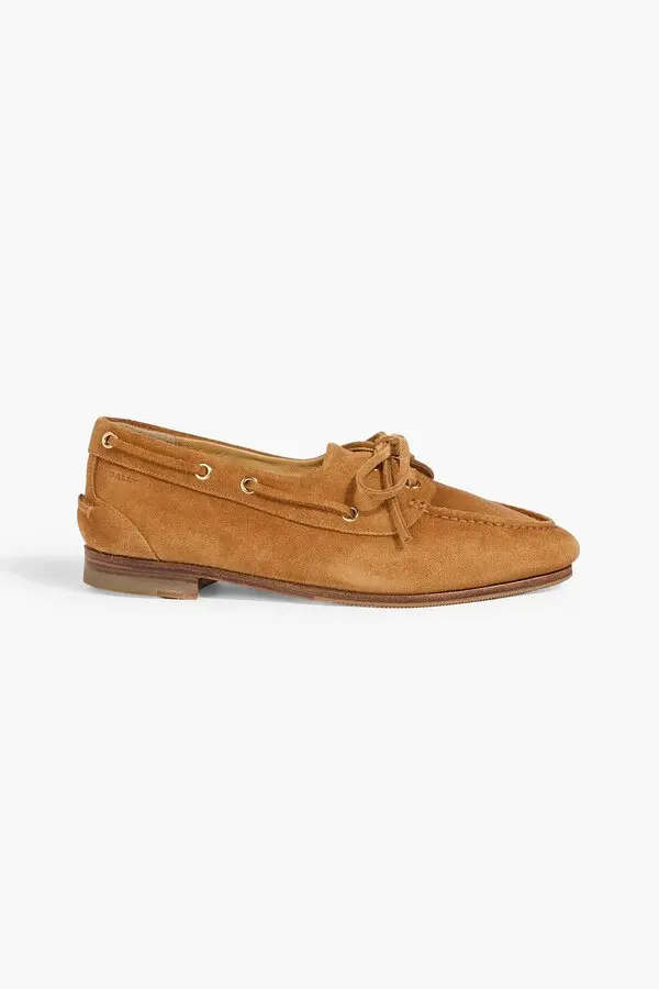 Bally Suede Almond Toe Lace-up Boat Shoes - Camel