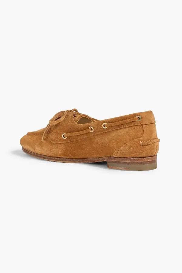 Bally Suede Almond Toe Lace-up Boat Shoes - Camel