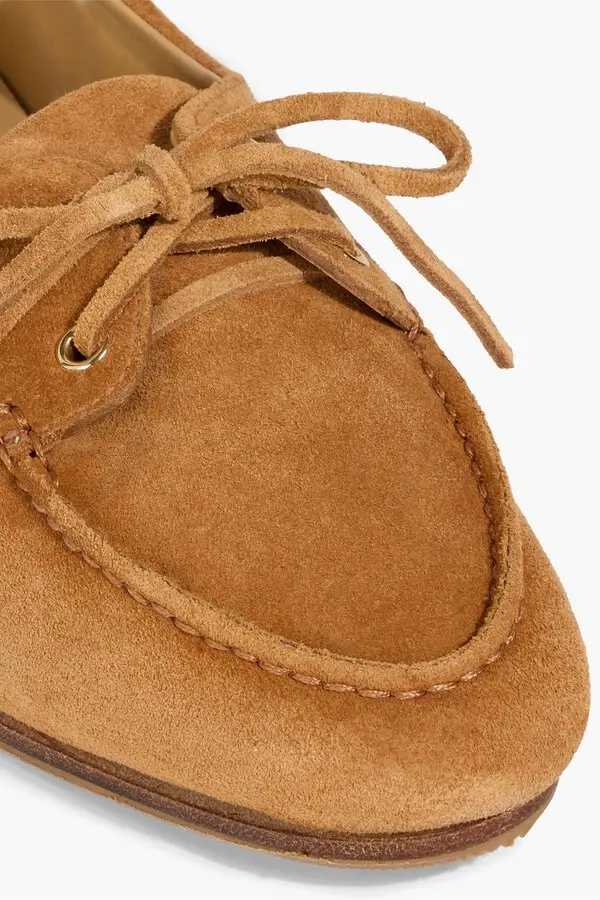 Bally Suede Almond Toe Lace-up Boat Shoes - Camel