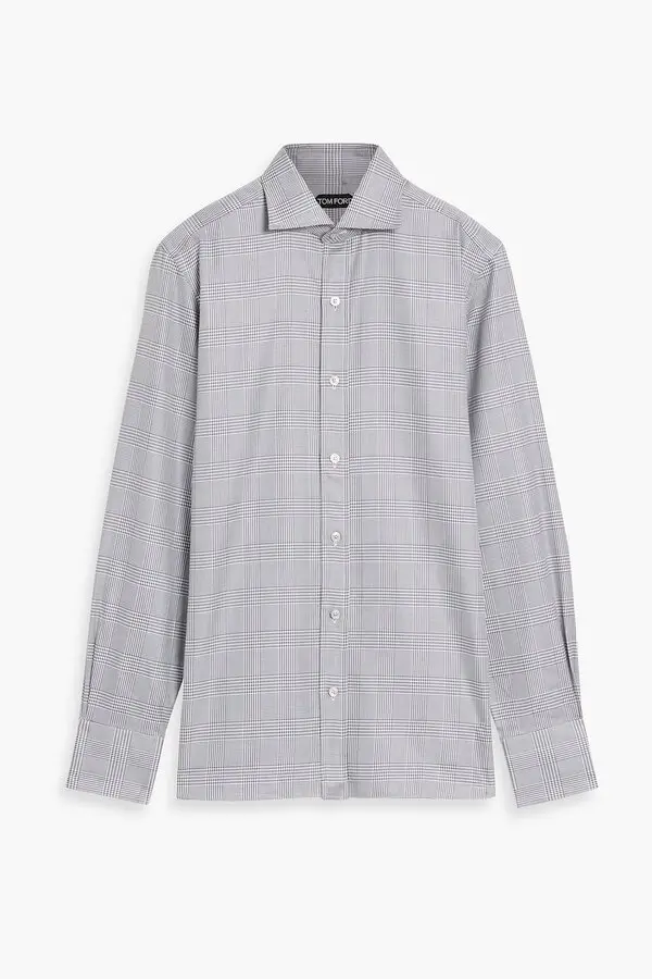 TOM FORD Prince Of Wales Checked Cottonpoplin Shirt - Gray