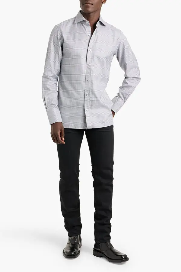 TOM FORD Prince Of Wales Checked Cottonpoplin Shirt - Gray