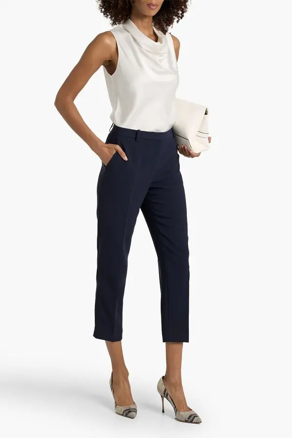 Theory Cropped Crepe Slim-leg Pants - Navy