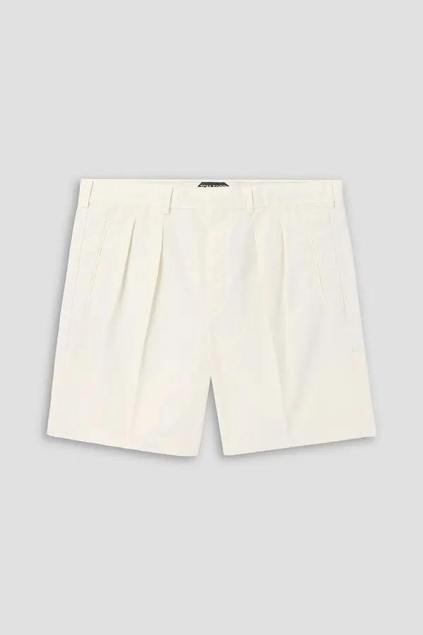TOM FORD Straight-leg Pleated Cotton And Silk-blend Poplin Shorts - Ecru