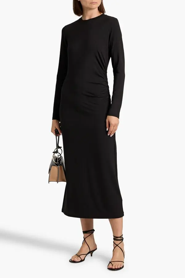Vince Ruched Stretch Jersey Midi Dress