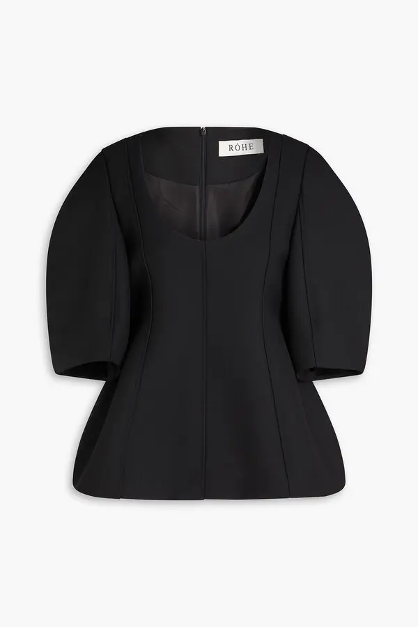 RÓHE Grain De Poudre Woolblend Peplum Top - Black