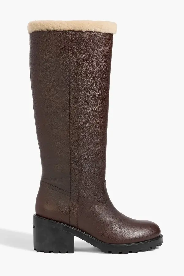Bally Padma Pebbled Leather And Shearling Knee-high Boots