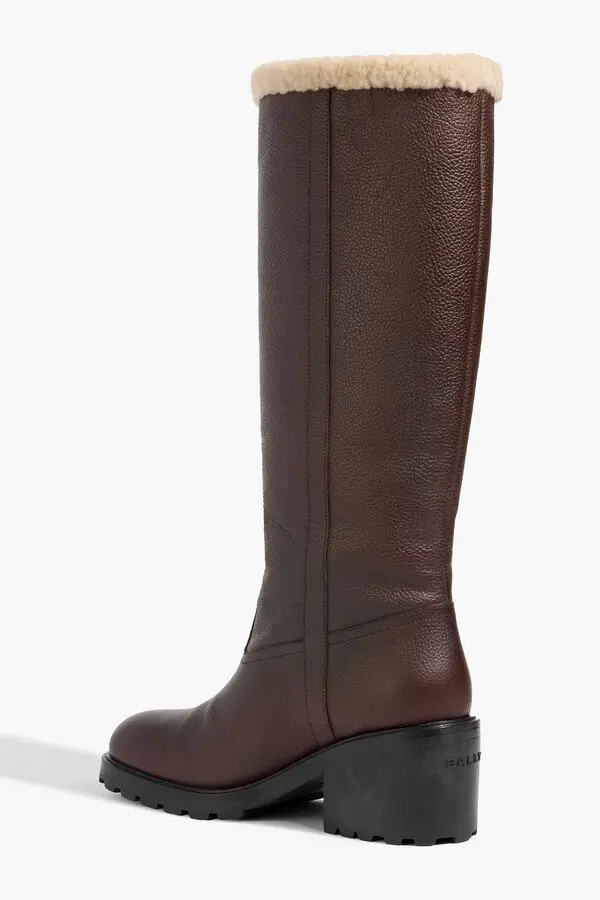 Bally Padma Pebbled Leather And Shearling Knee-high Boots