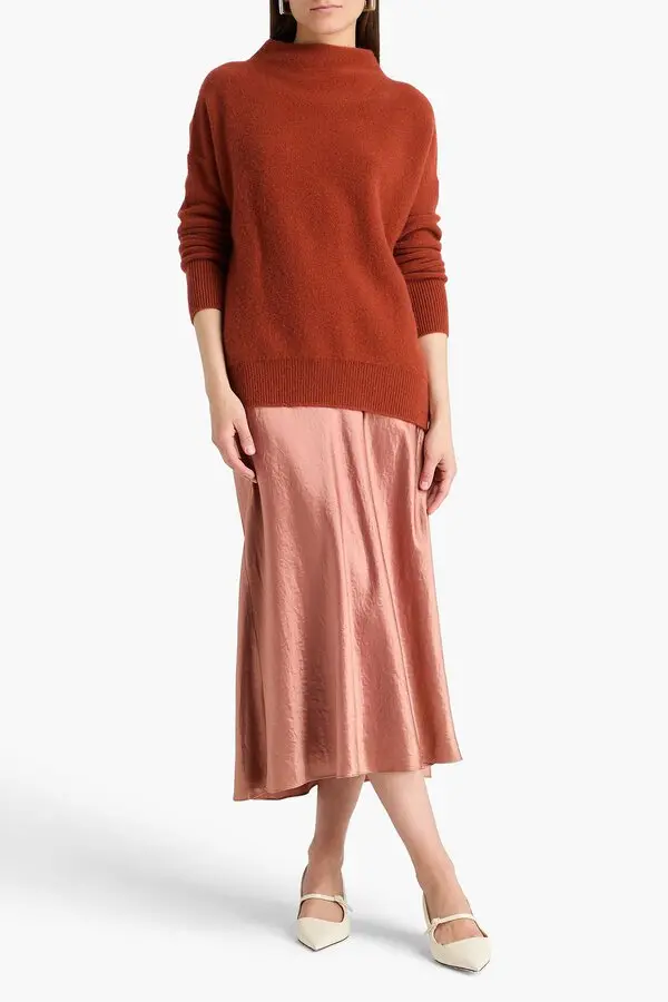 Vince Cashmere Turtleneck Sweater With Ribbed Trims - Brick
