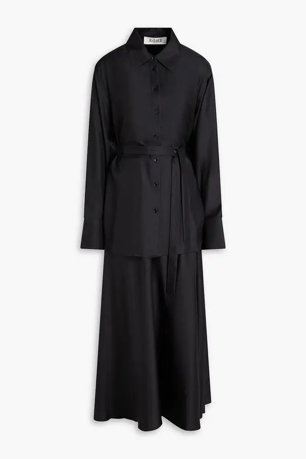 RÓHE Silk Twill Midi Shirt Dress With Cutout Waist And Belt