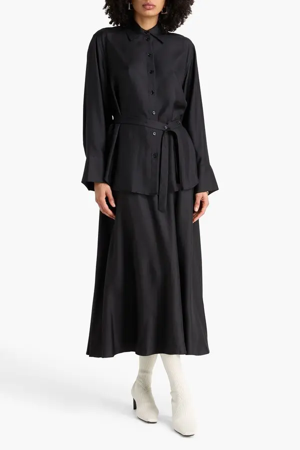RÓHE Silk Twill Midi Shirt Dress With Cutout Waist And Belt