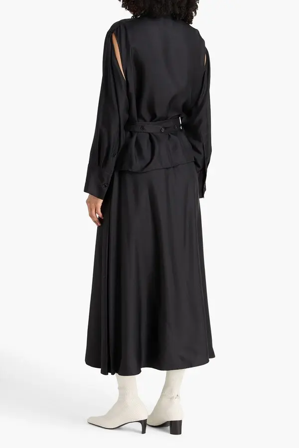 RÓHE Silk Twill Midi Shirt Dress With Cutout Waist And Belt