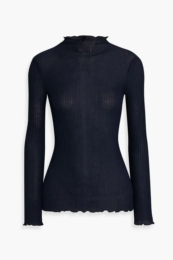 Theory Ribbed Cotton And Silk-blend Turtleneck Top
