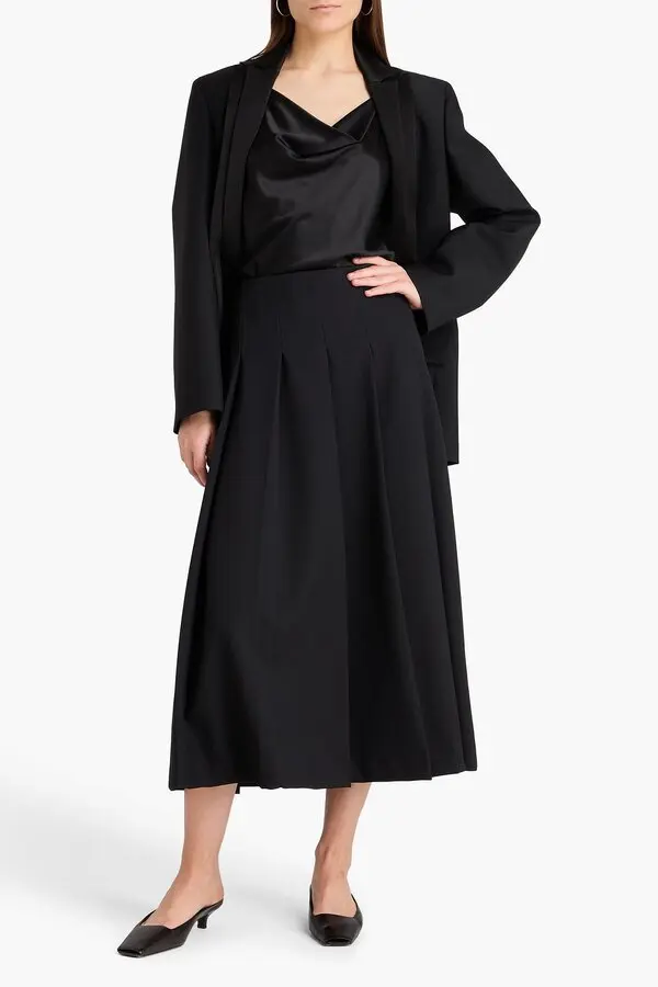 RÓHE Pleated Twill Midi Skirt