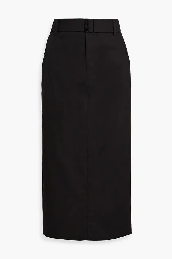 Vince Belted Cotton-twill Midi Skirt