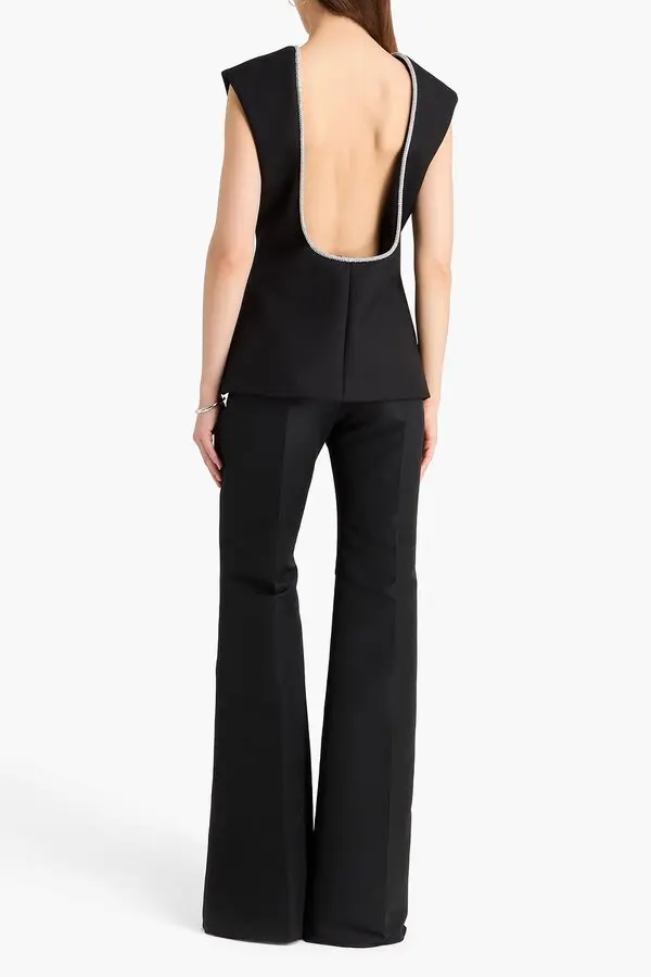 RÓHE Crystal-embellished Grain De Poudre Wool-blend Top