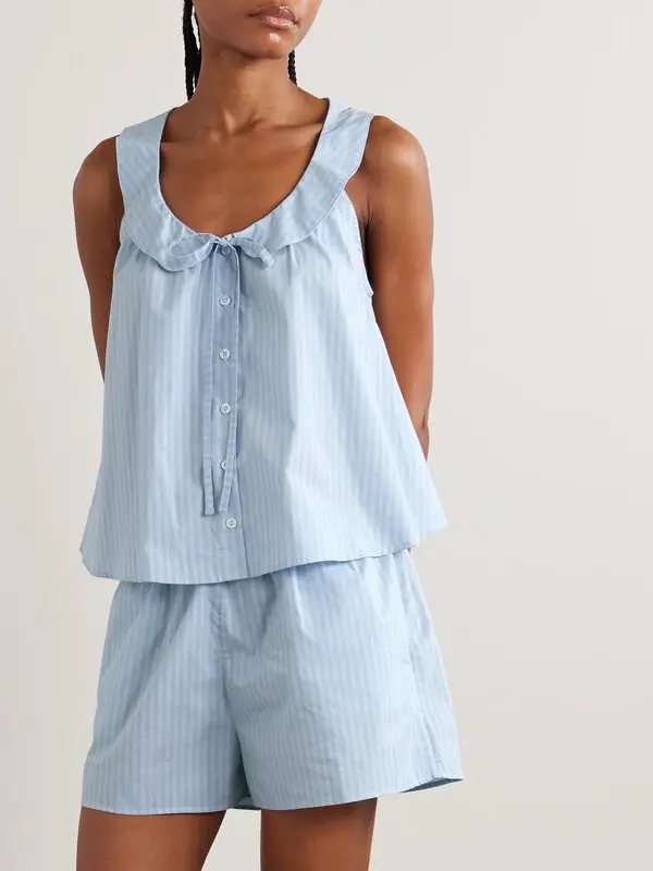 DEIJI STUDIOS Striped Organic Cotton Shirt And Shorts Set - Blue