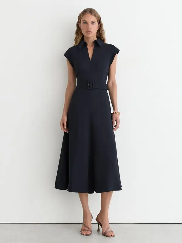 REISS Sloane Collared Belted Midi Dress
