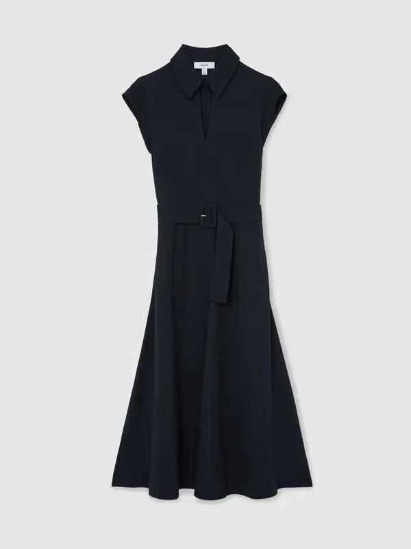 REISS Sloane Collared Belted Midi Dress