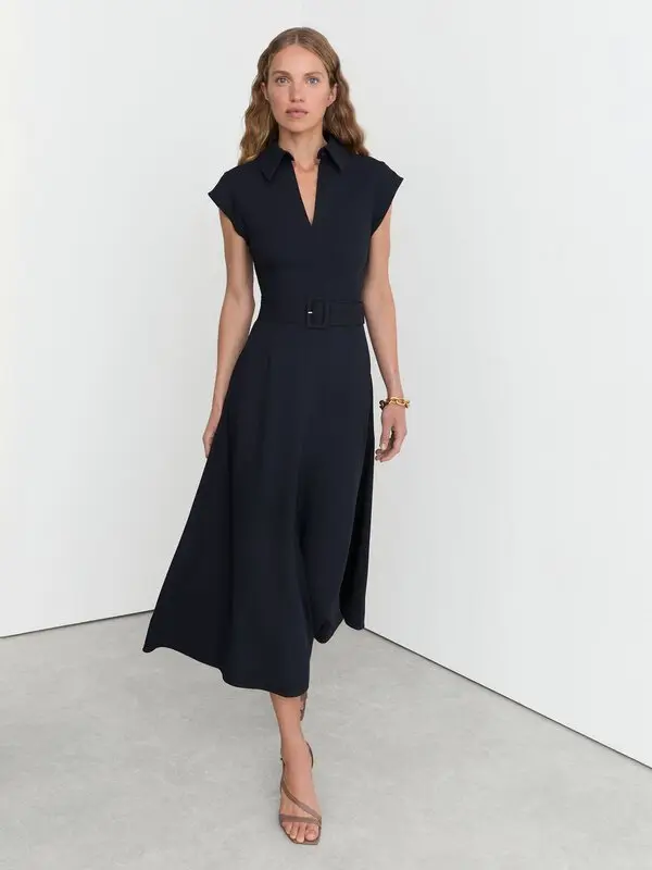 REISS Sloane Collared Belted Midi Dress