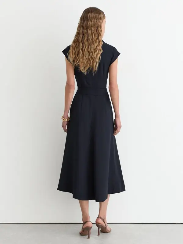 REISS Sloane Collared Belted Midi Dress