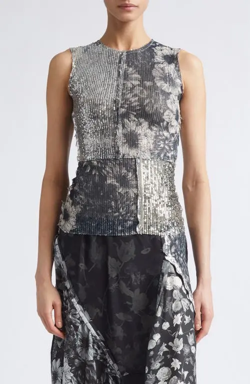 MAISON MARGIELA Sequin Floral Print Sleeveless Top - Multicolor Variant