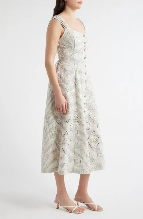 ZOE AND CLAIRE Eyelet Detail Stripe Midi Dress